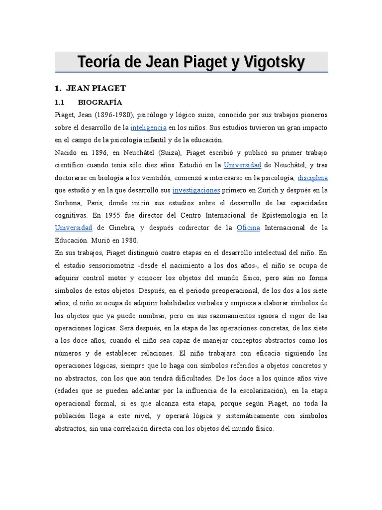Jean Piaget y Vigotsky1 | PDF