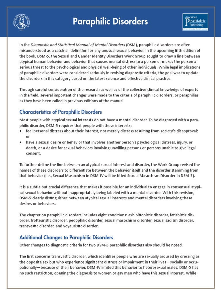 Paraphilic Disorders Fact Sheet | Dsm 5 | Pedophilia