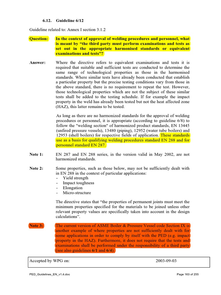 Ped Guidelines En97 23 EC Welding Requirements | PDF | Nondestructive ...