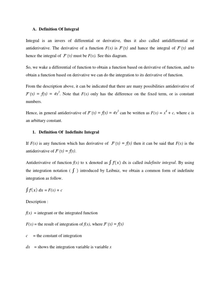 Definition of Integral | PDF | Integral | Derivative