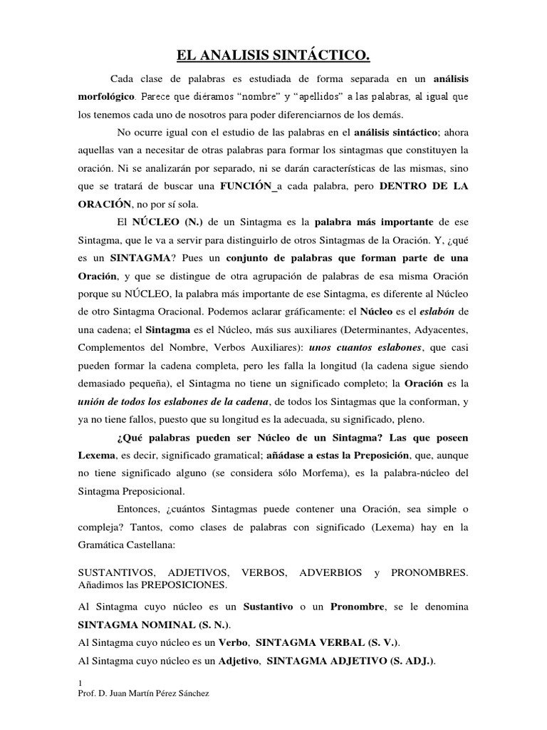 El Análisis Sintáctico de La Oración Simple | PDF | Adverbio | Asunto ...
