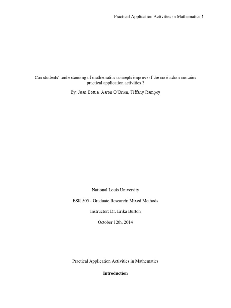 Practical Application Activities in Mathematics | PDF | Teaching ...