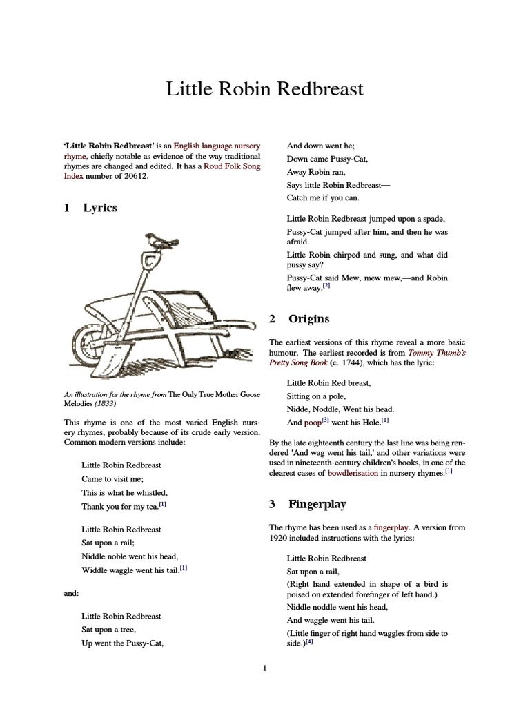 Little Robin Redbreast | PDF | Entertainment (General) | Poetry