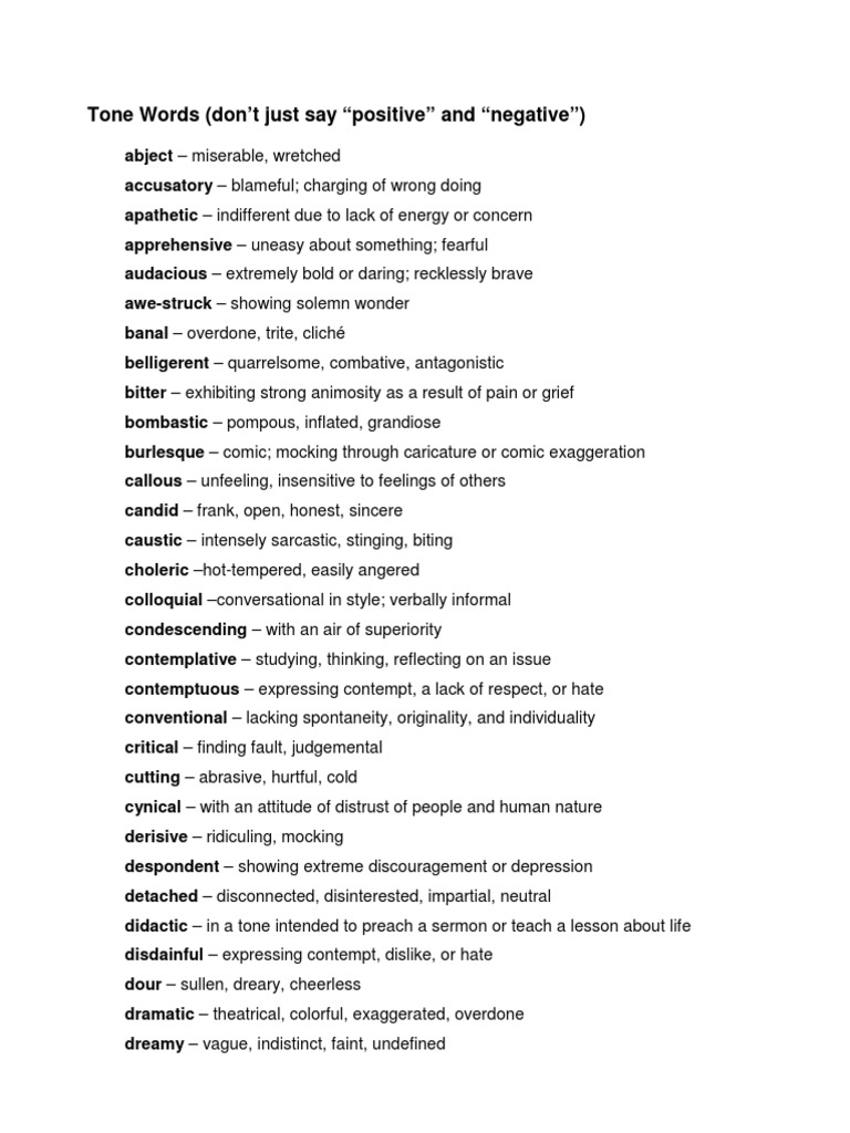 Tone Words for Writers | PDF | Subjective Experience | Emotions