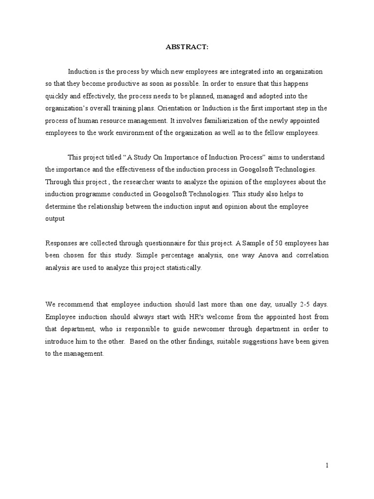 Importance of Induction Process - (Table of Contents) - Googolsoft ...