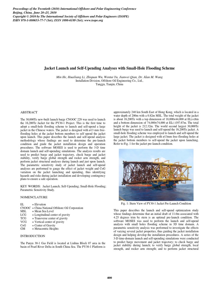 Jacket Launch and Self-Upending Analyses With Small-Hole | PDF