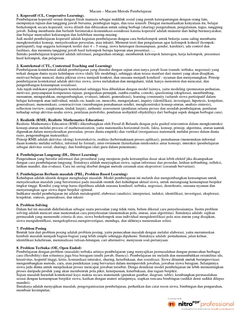Macam-Macam Metode Pembelajaran | PDF