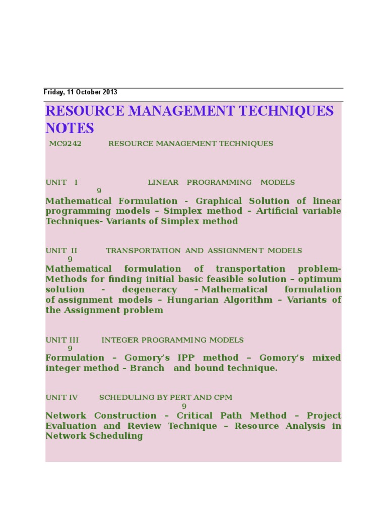RMT Notes | PDF | Mathematical Optimization | Linear Programming