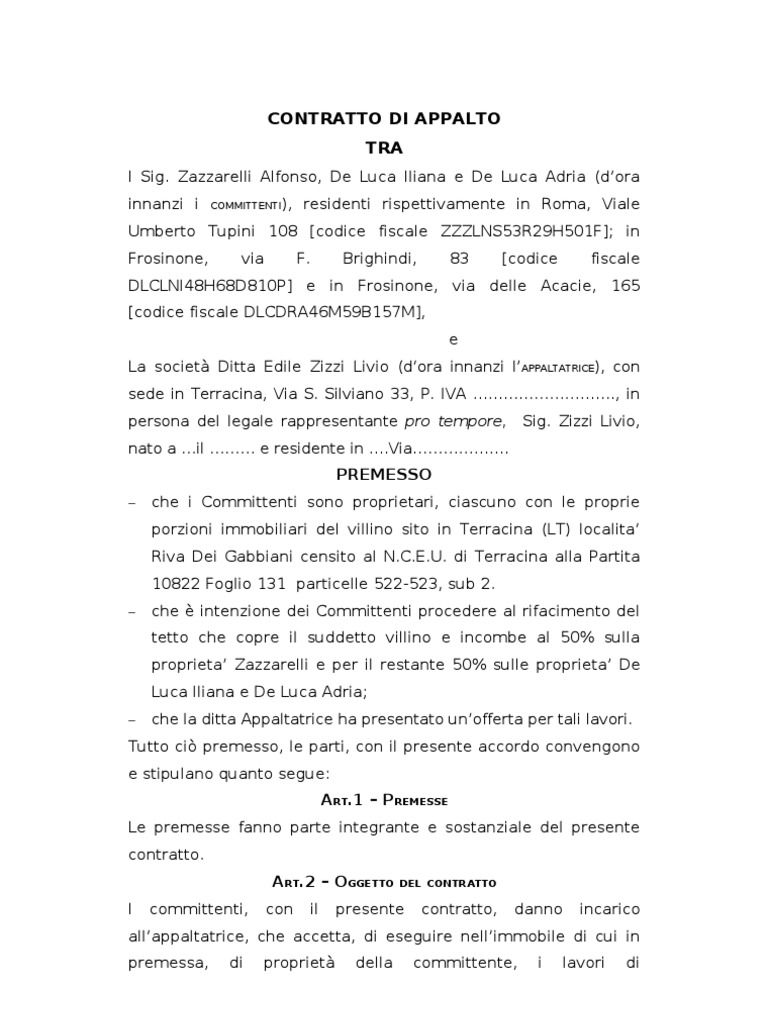 Bozza Contratto Appalto Rifacimento Tetto (Rev.2) Genn. 10 | PDF
