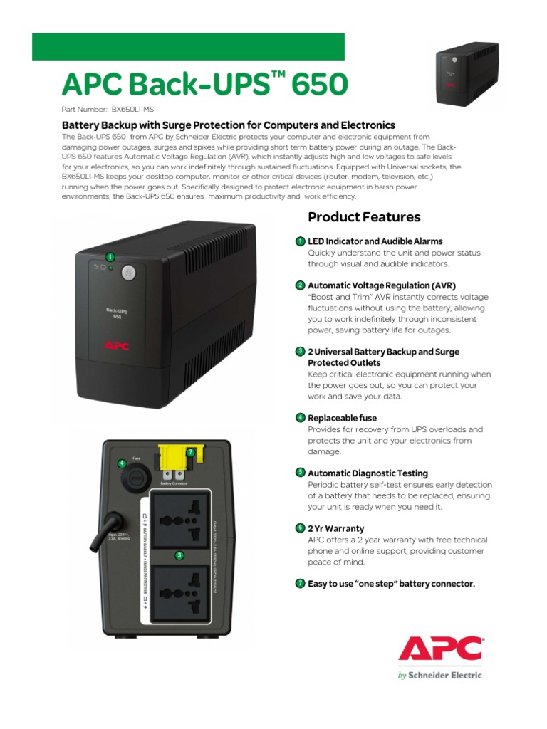 APC Back-UPS 650: Product Features | PDF | Battery (Electricity ...