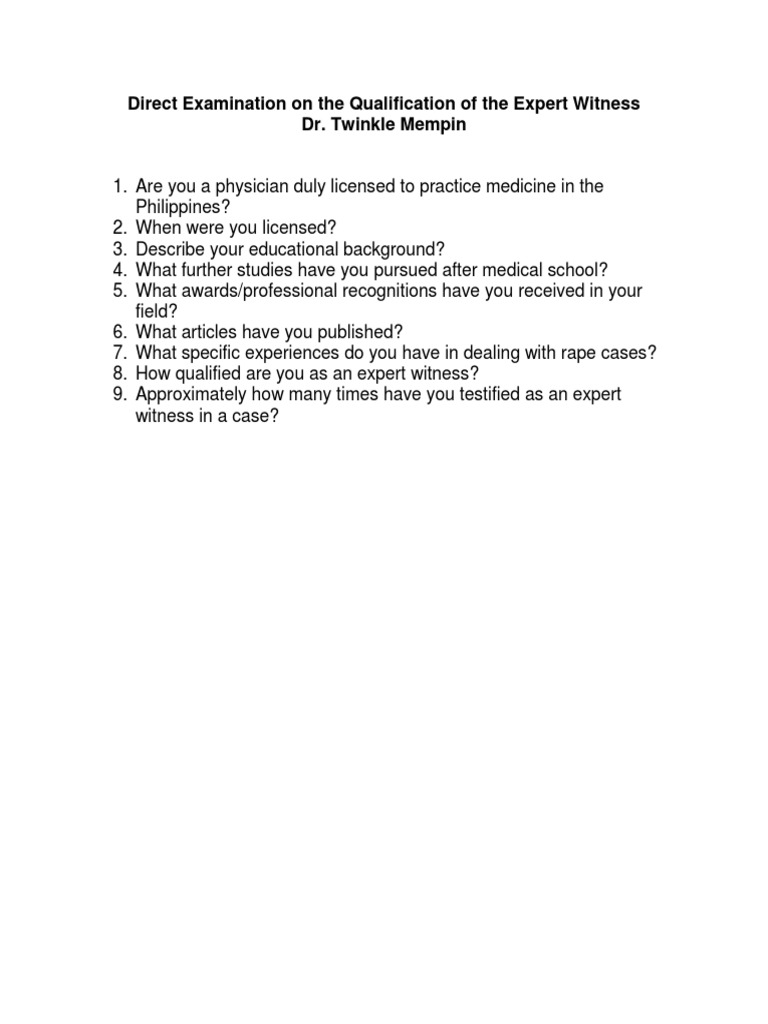 Expert Witness Qualification Examination | PDF | Lifestyle