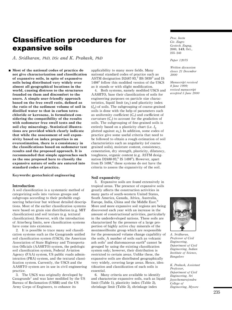 Classification Procedures For Expansive Soils | PDF | Soil | Geotechnical Engineering