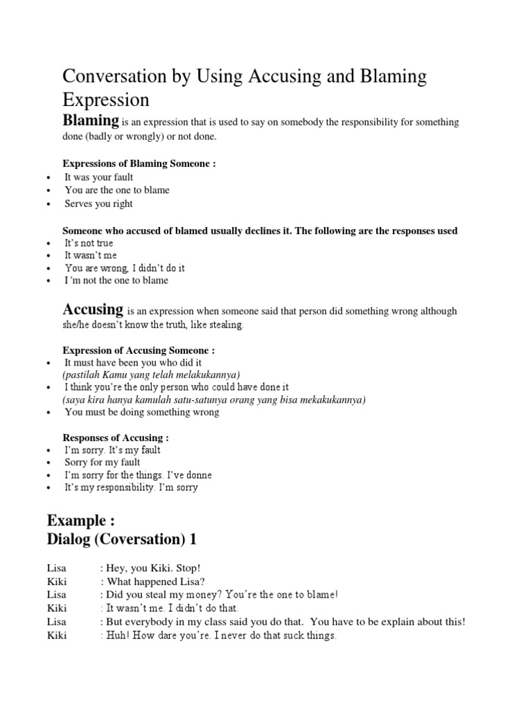 Conversation by Using Accusing and Blaming Expression | PDF