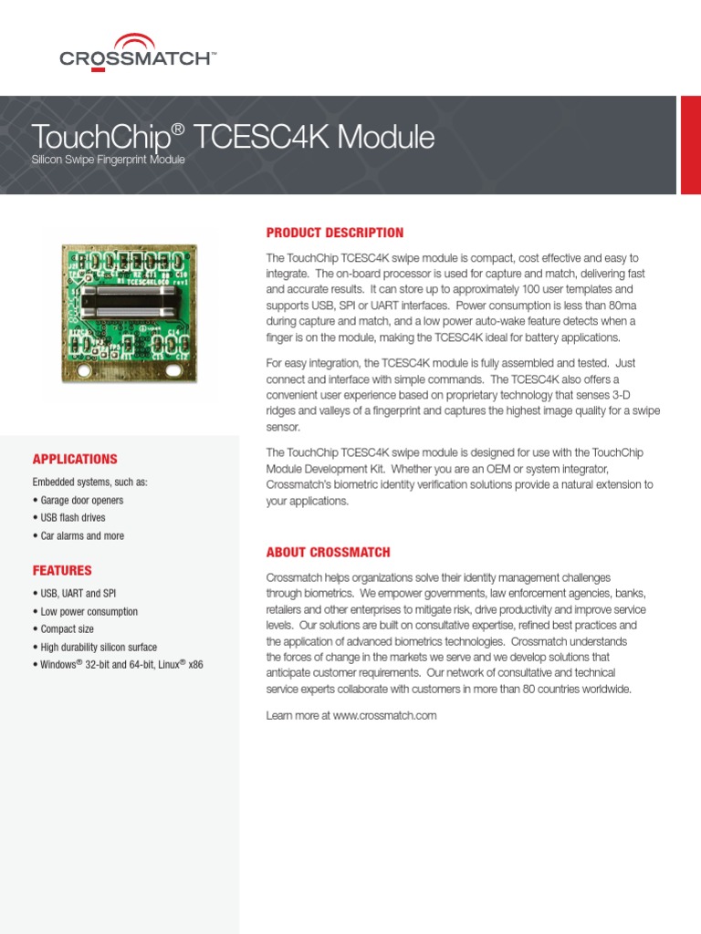 TouchChip TCESC4K Module | PDF | Biometrics | Fingerprint