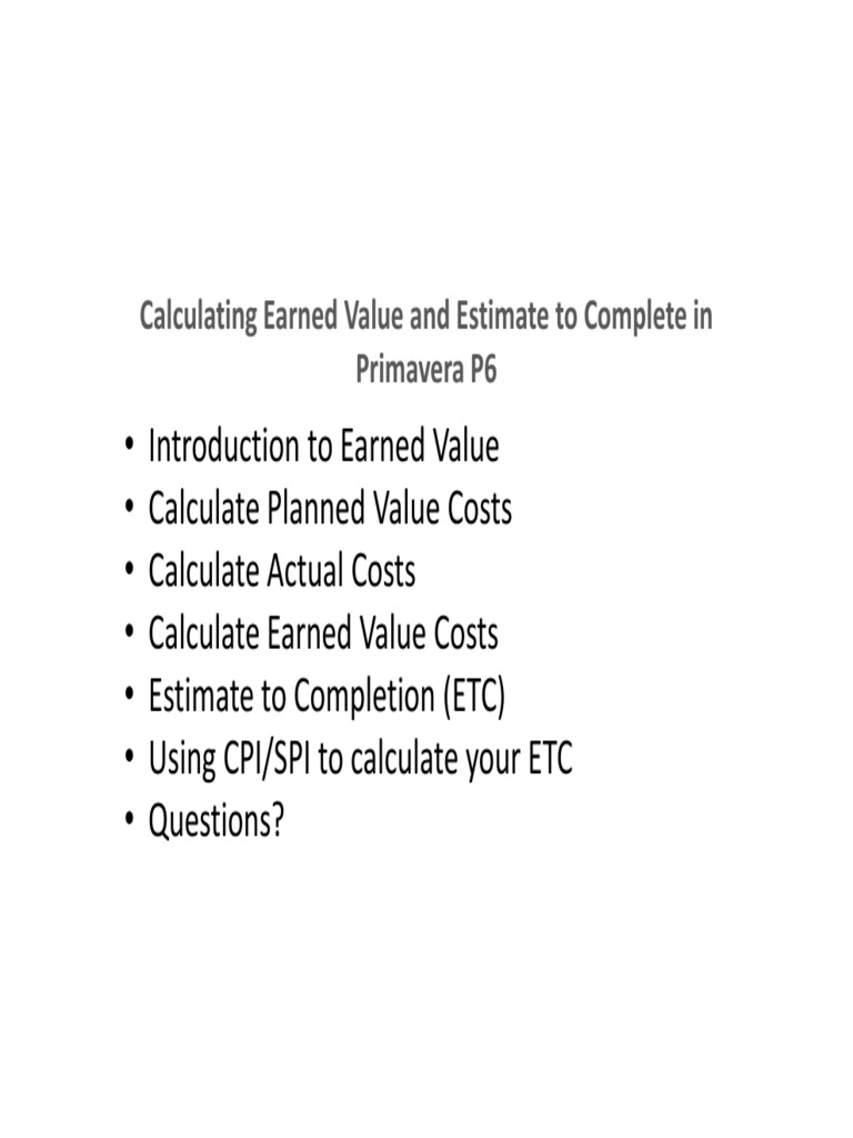 Earned Value Management in Primavera P6 | PDF | Business | Teaching ...