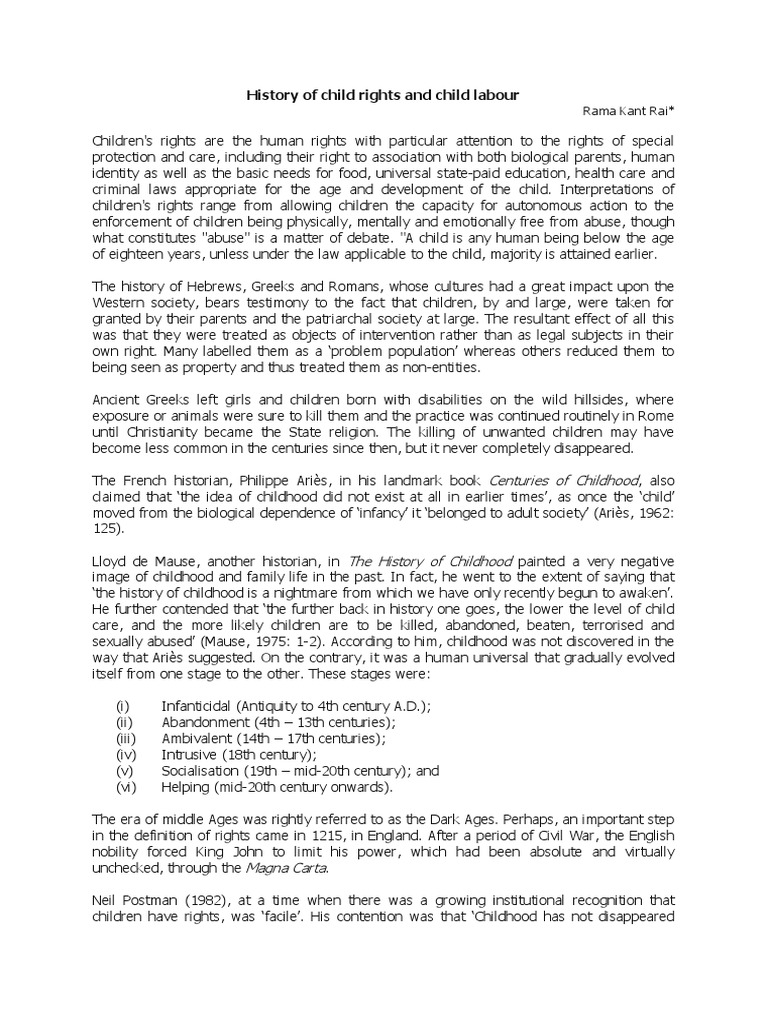 History of Child Rights and Child Labour PDF | PDF | Children's Rights ...