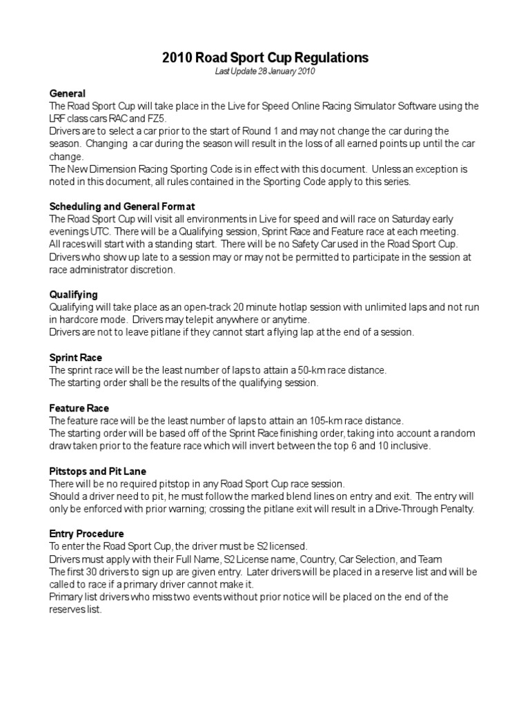 2010 Road Sport Cup Regulations | PDF | Auto Races | Motorsport ...
