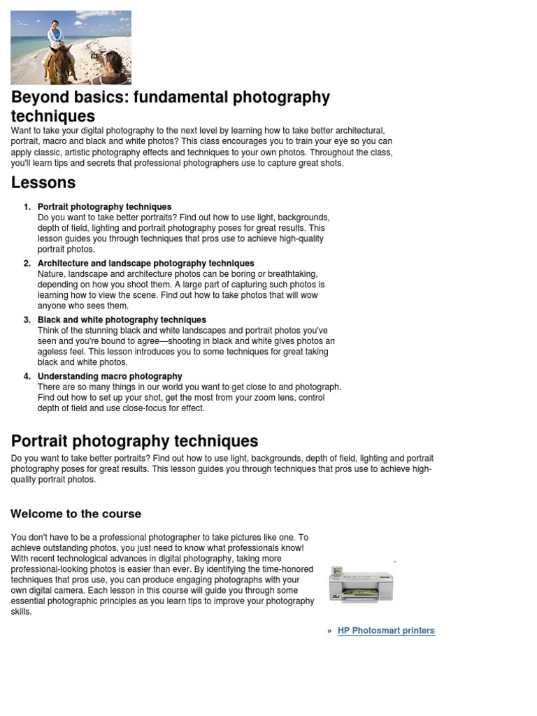 Beyond Basics Fundamental Photography Techniques | PDF | Portrait ...