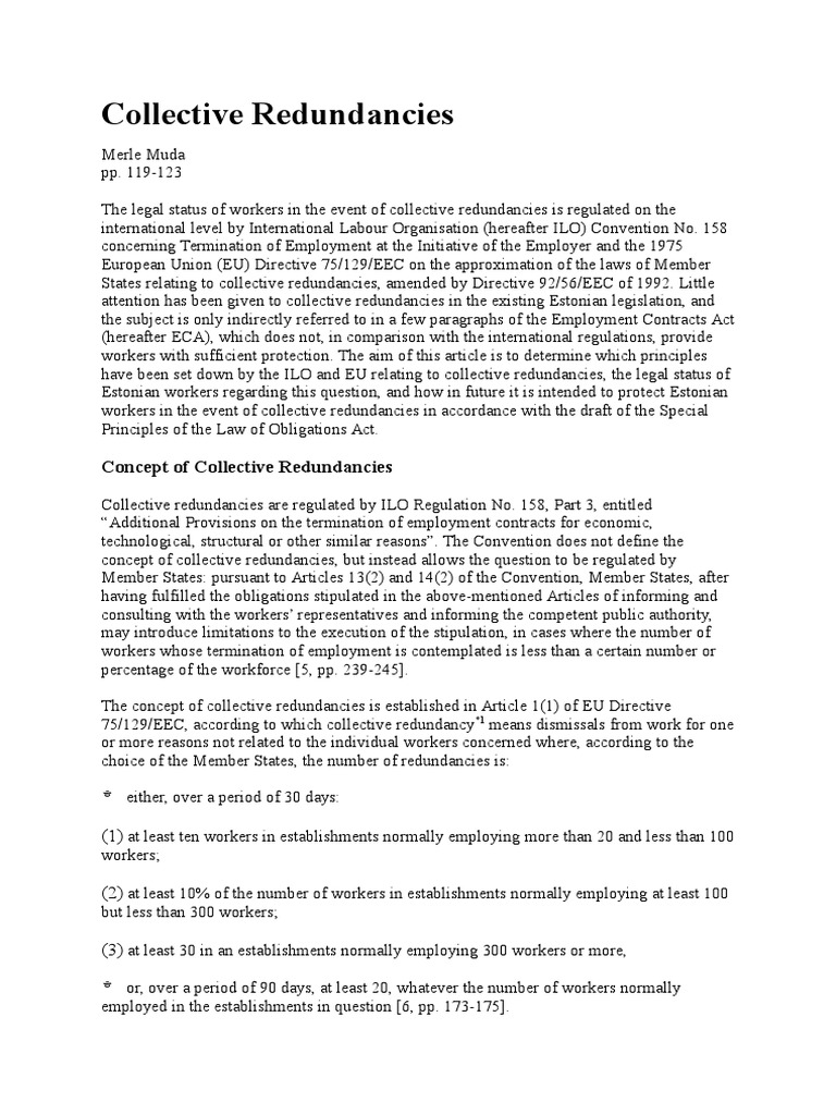 Collective Redundancies | Download Free PDF | International Labour ...