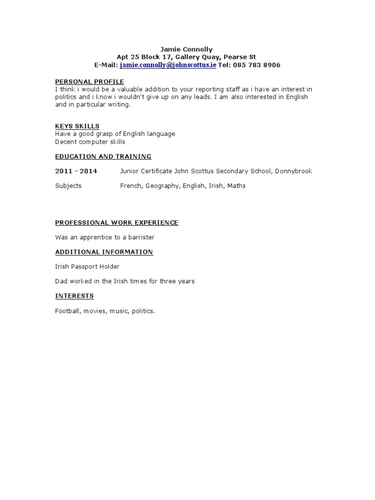 Jamie Connolly - Aspiring Journalist Profile | PDF | Travel | Language ...