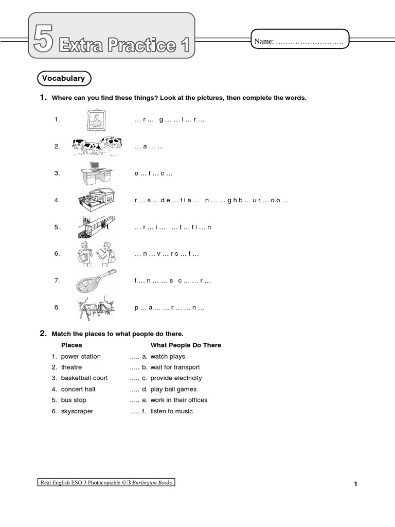 Extra Practice 1 REAL ENGLISH 3 UNIT 5 - 1 | PDF