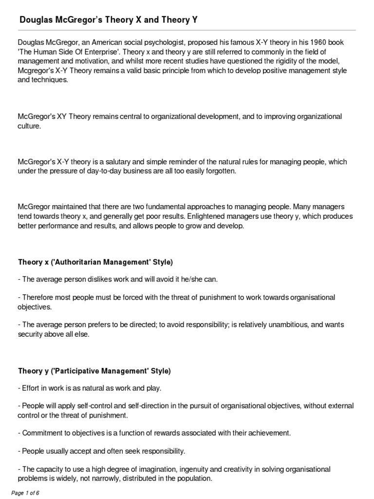 McGregor's Theory X and Theory Y | PDF | Theory | Motivation