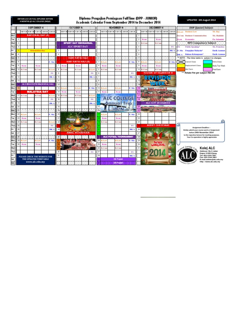 ALC College Klang Academic Calendar 2014 | PDF | Foreign Language ...