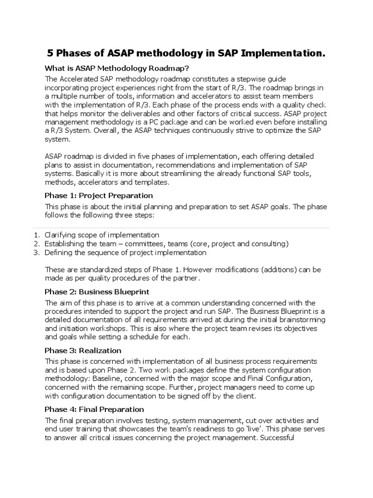 5 Phases of ASAP Methodology in SAP Implementation | PDF | Business ...