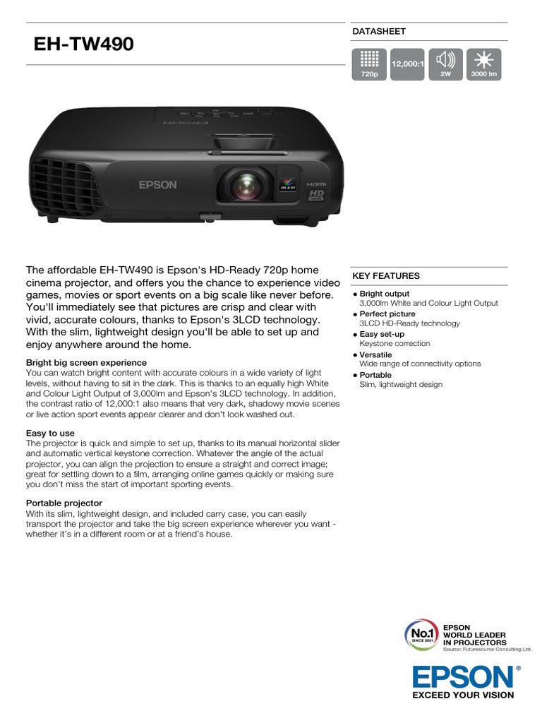 Epson EH-TW490 Home Projector Overview | PDF | Film Industry | Digital ...