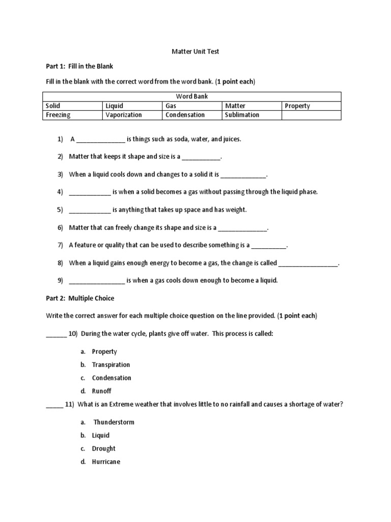 Matter Unit Test | PDF