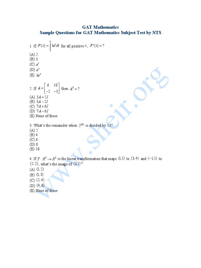 GAT Math Sample Questions by NTS | PDF