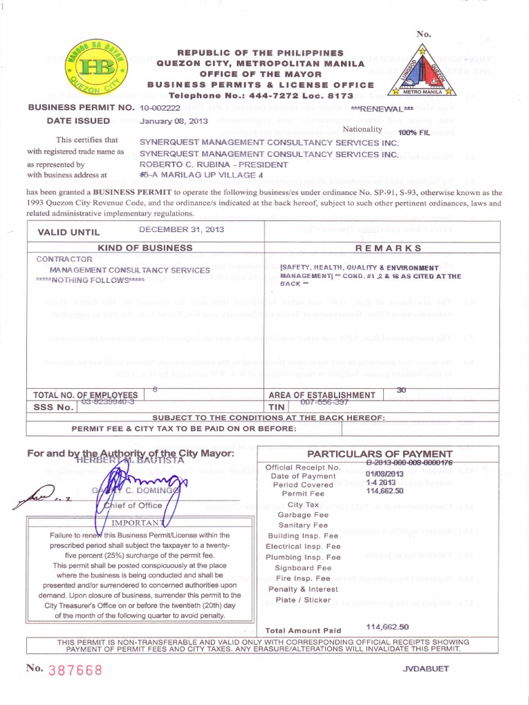 2013 - Business Permit - Front | PDF