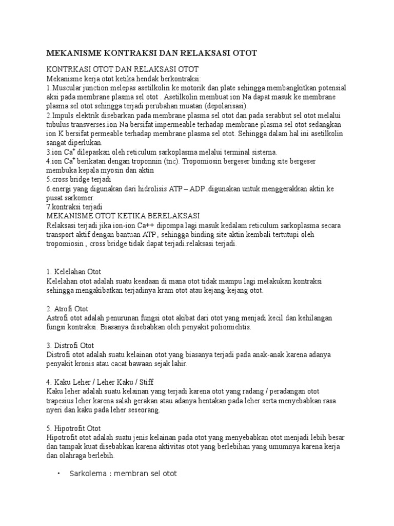 Mekanisme Kontraksi Dan Relaksasi Otot | PDF | Sains & Matematika