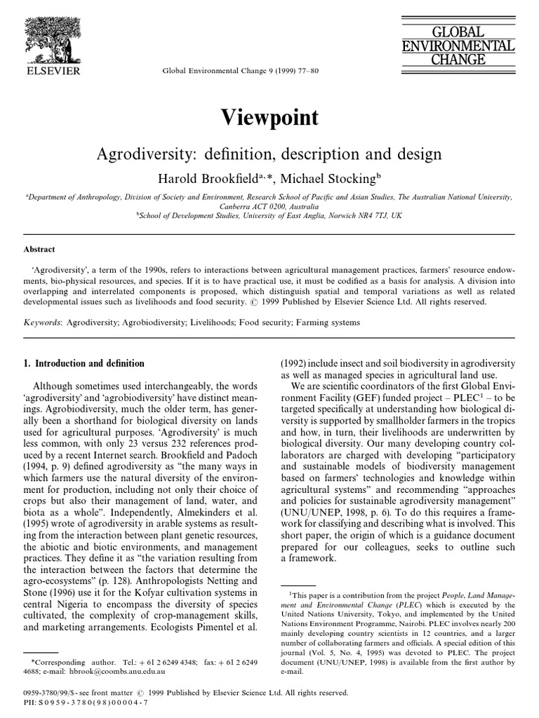 Understanding Agrodiversity Dynamics | PDF