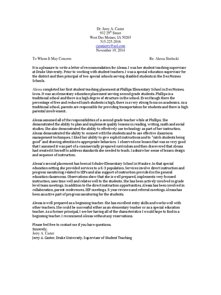 Letters of Recommendation | PDF | Special Education | Teachers
