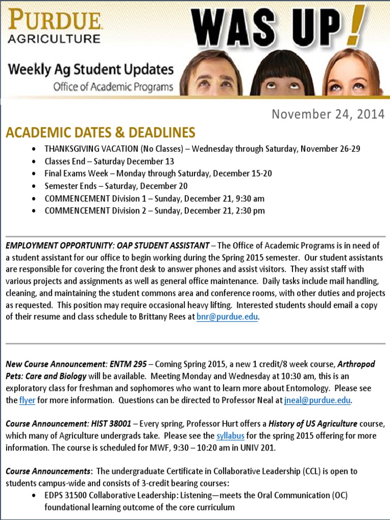 Weekly Ag Student Updates | PDF | Internship | Job Hunting