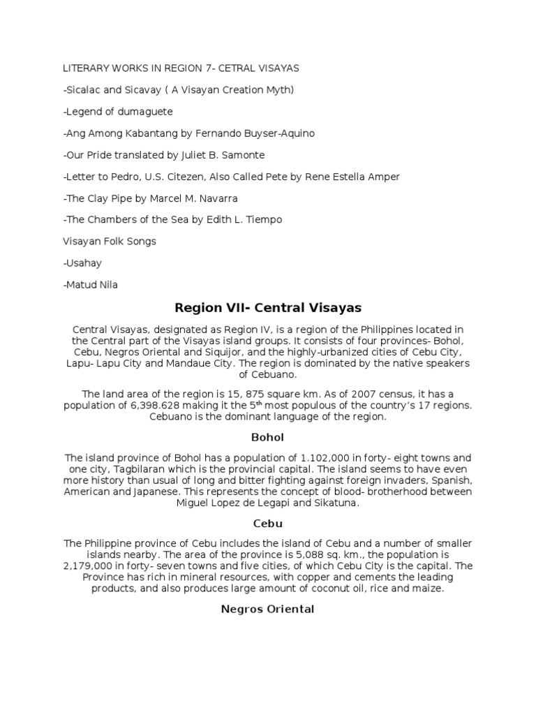 Literary Works of Central Visayas | PDF | Philippines