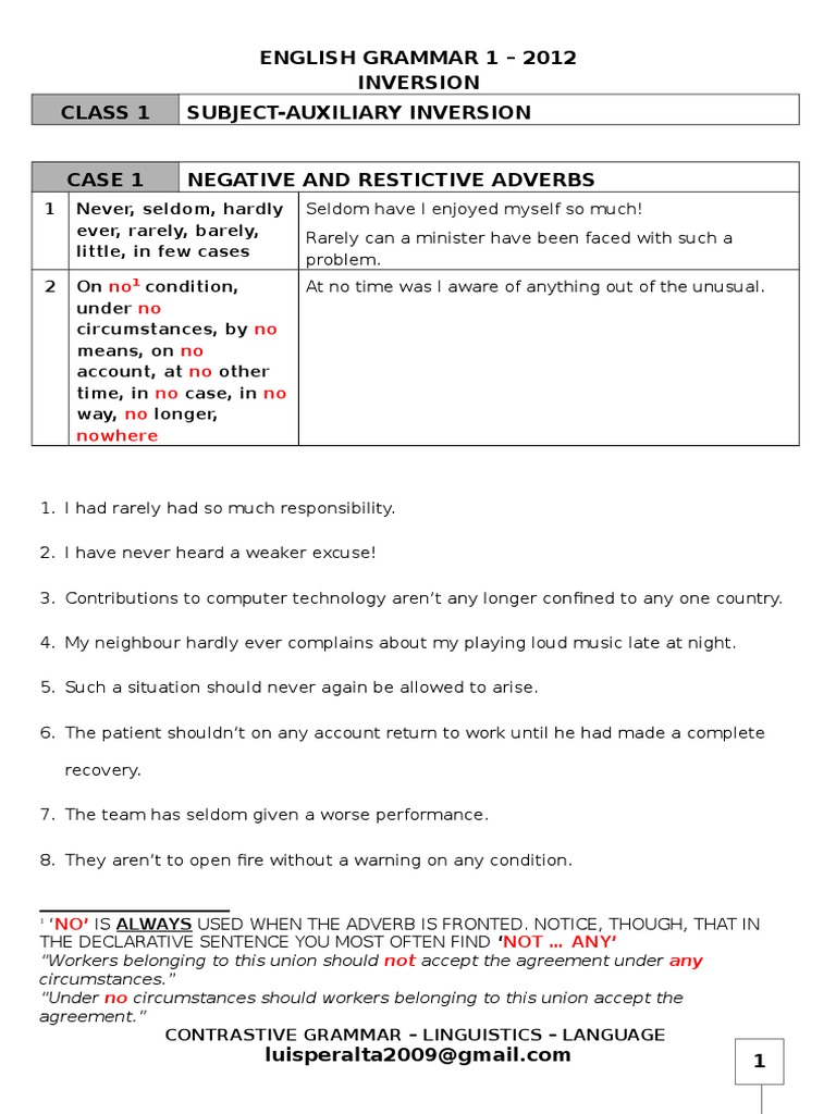 Inversion Grammar Inversion In Modern English: Form And Function ...