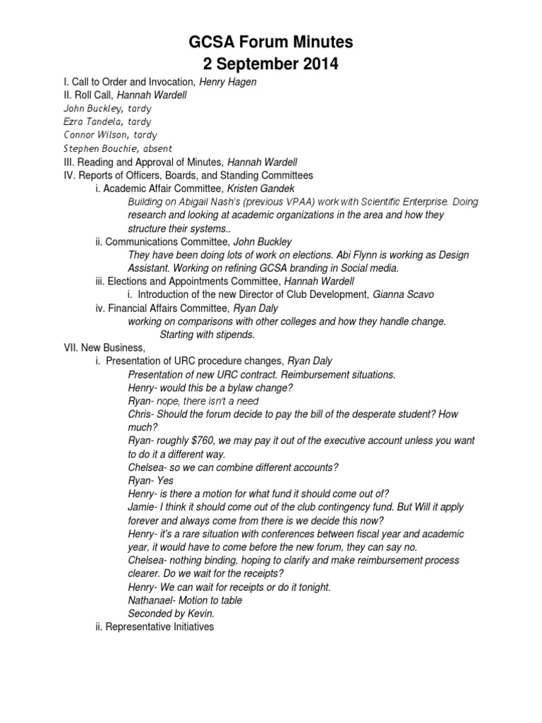 GCSA Forum Minutes 2 September 2014 | PDF | Government