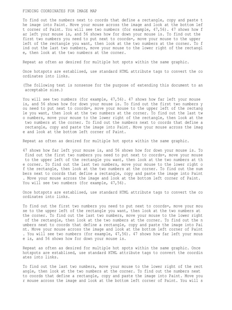 Finding Coordinates for Image Map | Html | Computer File Formats