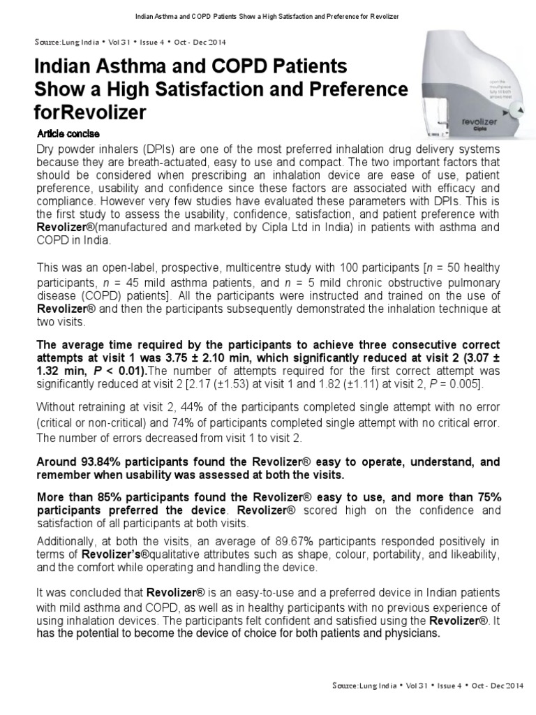 Revolizer Preferred Dry Powder Inhaler | PDF | Chronic Obstructive ...