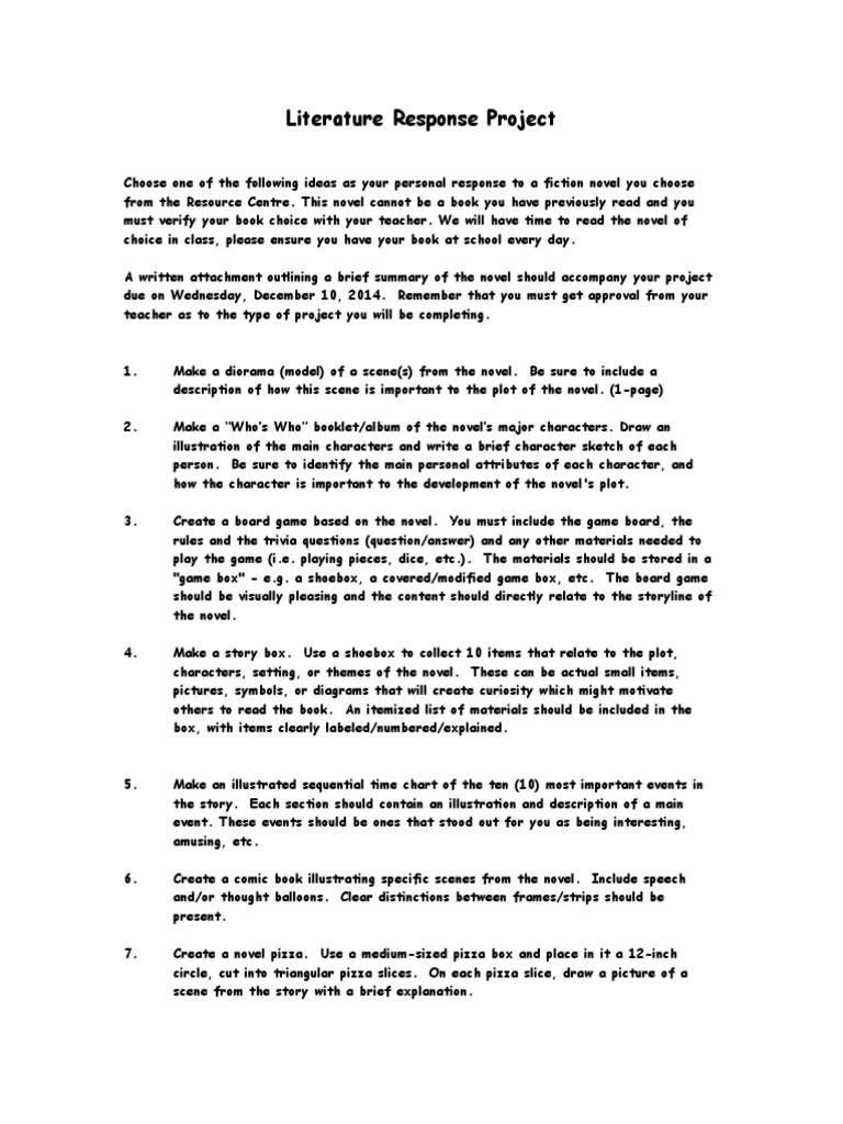 Independent Novel Study Project Outline | PDF | Language Arts ...