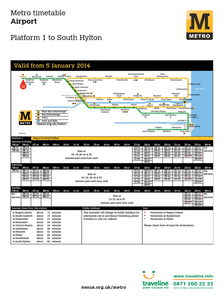 Newcastle Metro Timetable Overview | PDF | Travel