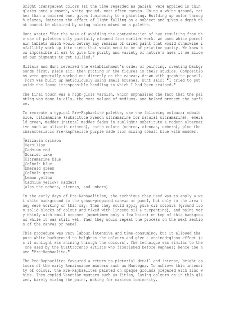 PreRaphaelite Painting Techniques | PDF | Blue | Pre Raphaelite Brotherhood