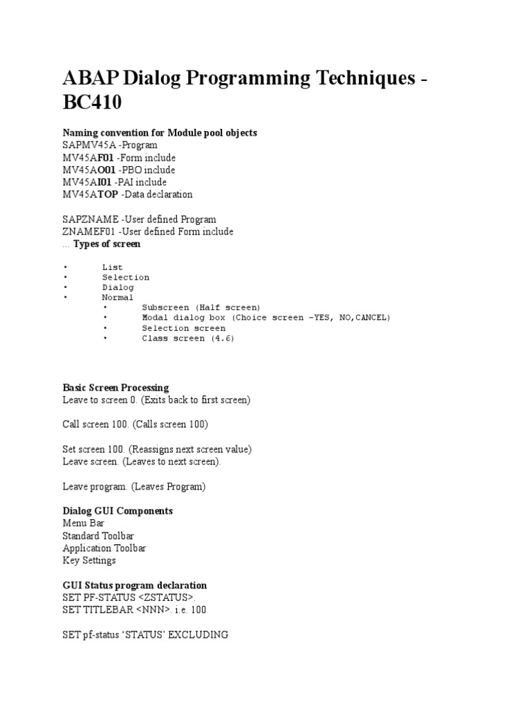 Abap Dialog Programming Techniques Pdf Software Computer Programming 5460