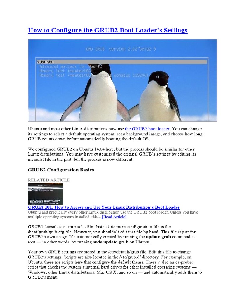 How To Configure The GRUB2 Boot Loader | PDF | Booting | System Software
