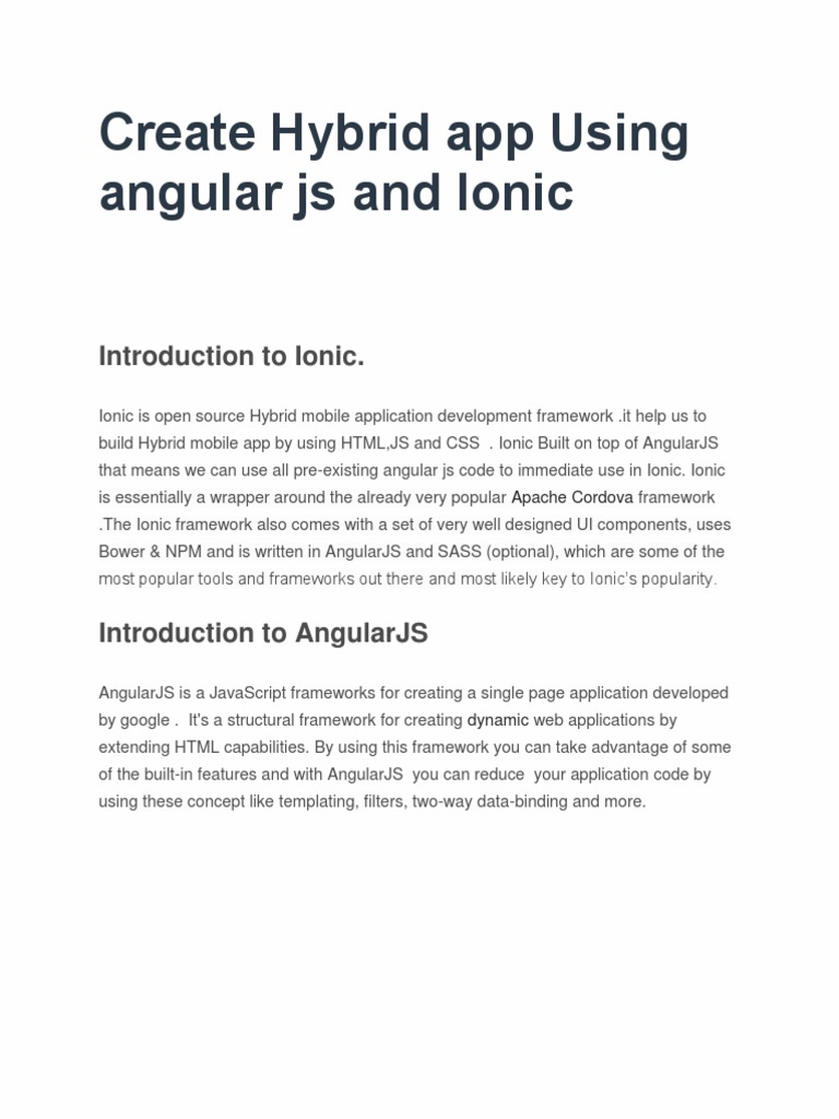 Create Hybrid App Using Angular Js and Ionic | PDF | Angular Js ...