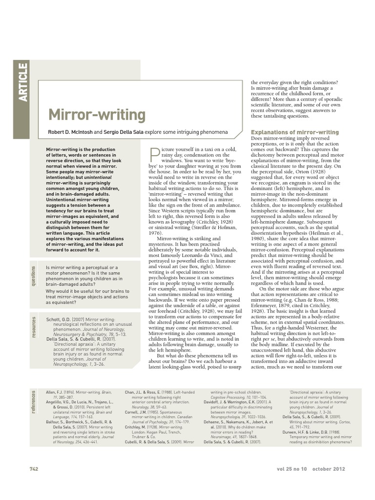 Mirror Writing | Handedness | Perception