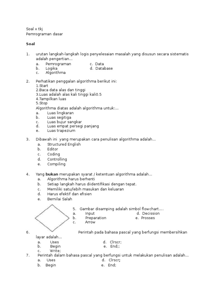 Soal Pemrograman Dasar Kelas 10 TKJ | PDF | Komputer | Teknologi & Rekayasa