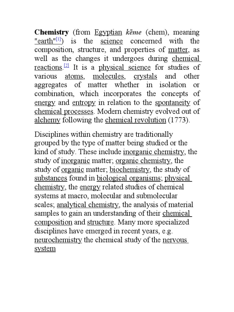 Chemistry (From Egyptian Kēme (Chem), Meaning | PDF | Hypothesis ...